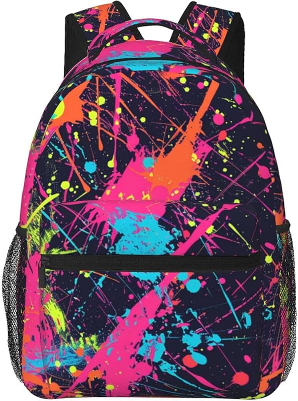 Neon Splatter Ink Backpack Lightweight Laptop Backpack Casual Daypack ...