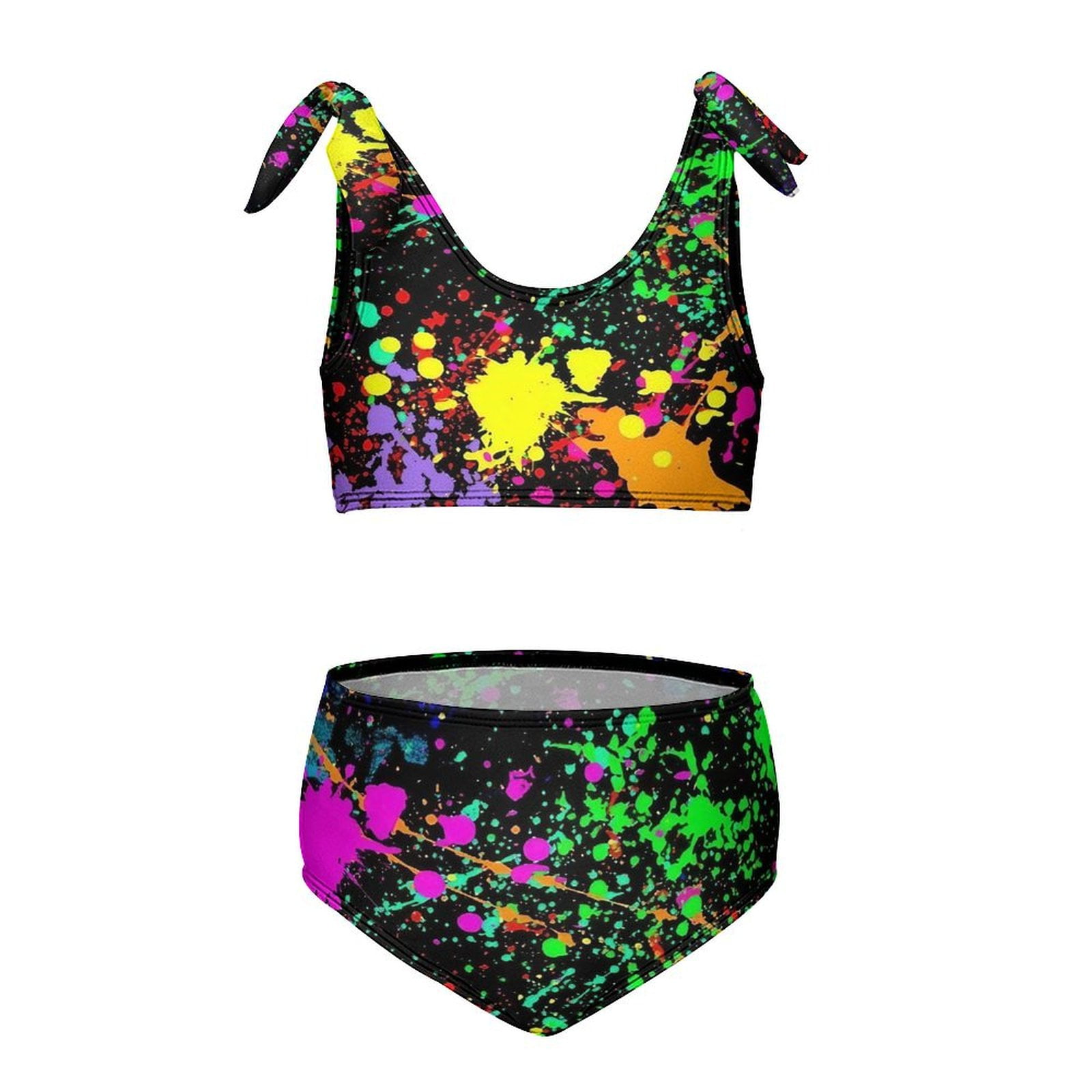 Neon Splatter Paint Girl's 2 Piece Bikini Set Beach Sport Swimsuit ...