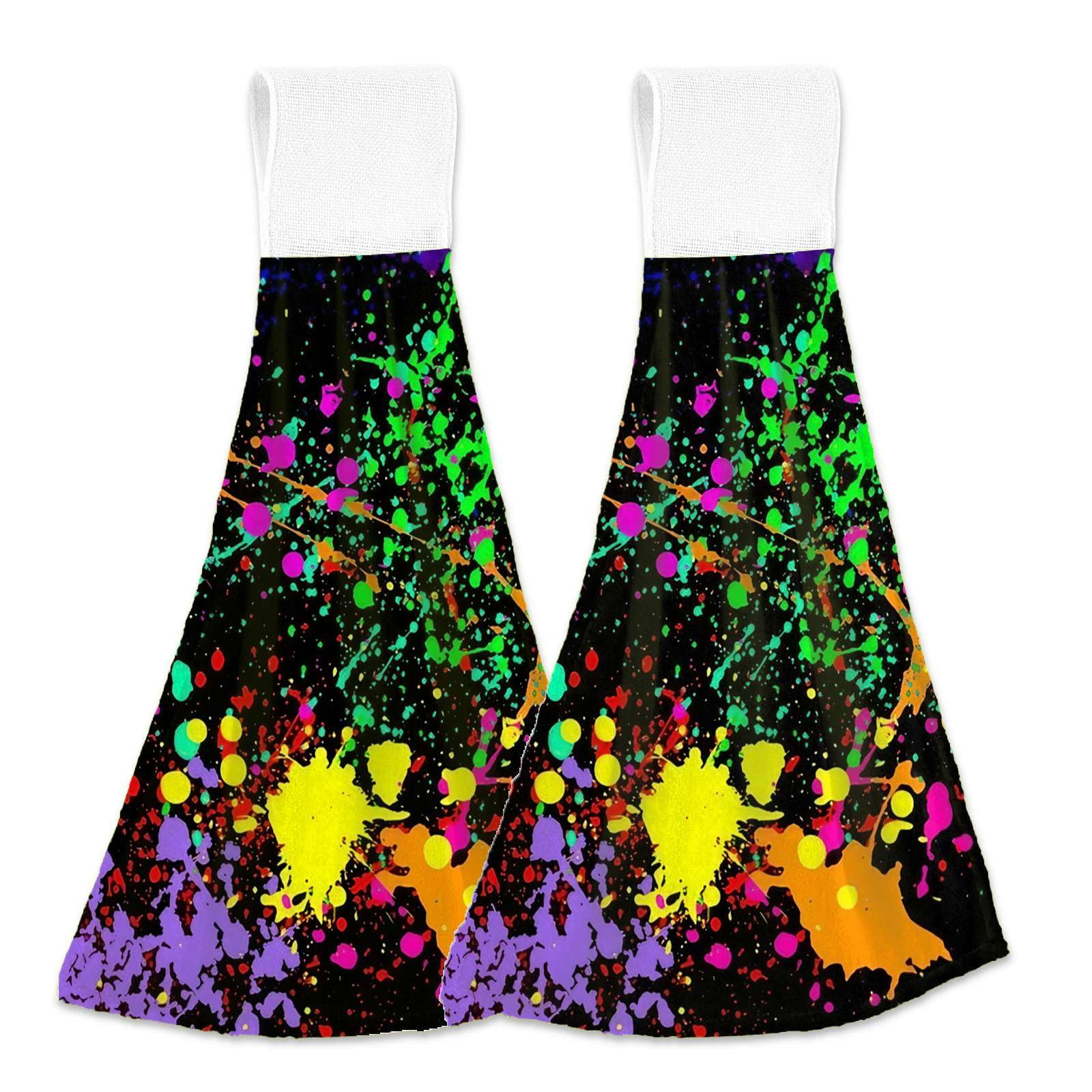 Neon Splatter Paint Hanging Kitchen Hand Towels Sets with Loop Hand ...