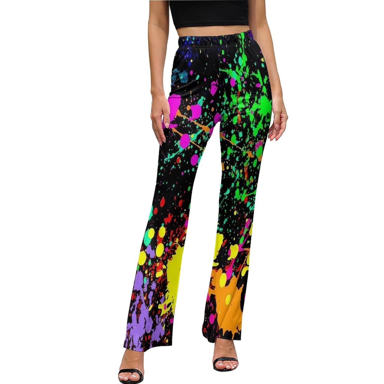 Neon Splatter Paint High Waisted Casual Flared Trousers Summer Home ...