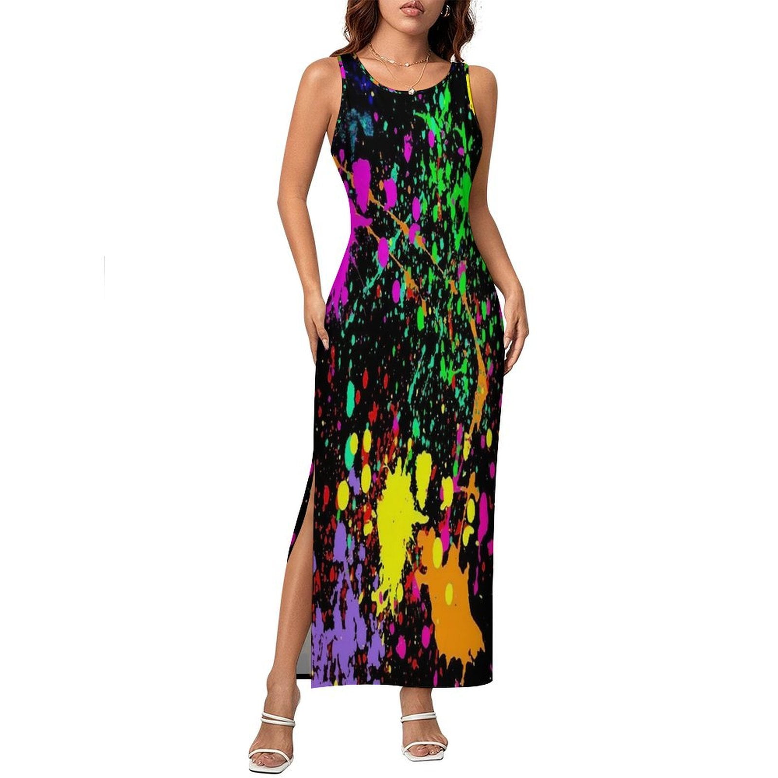 Neon Splatter Paint Ladies Summer Dresses Beach Vacation Maxi Dress ...