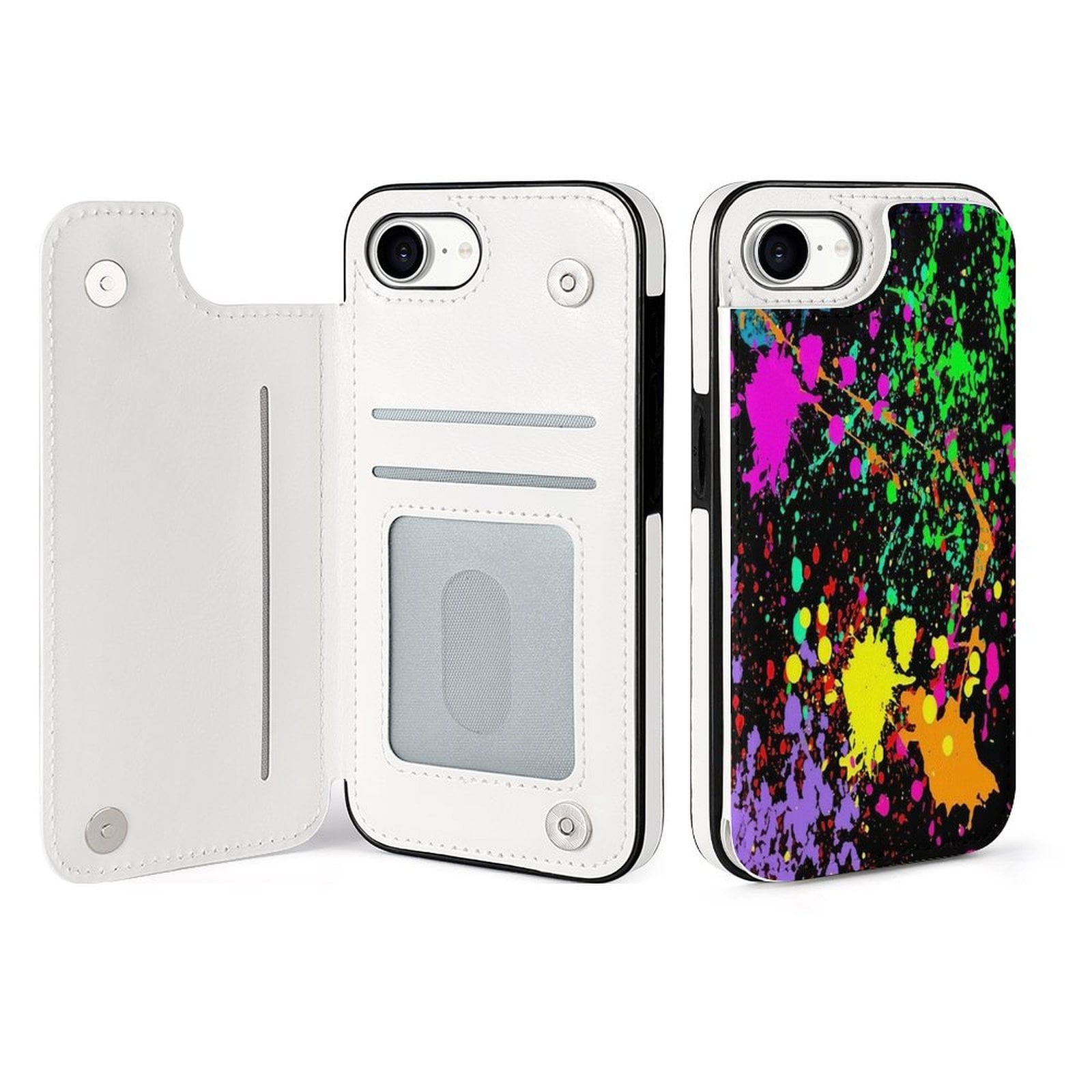 Neon Splatter Paint Leather Wallet Case for iPhone 16 Pro Max 16E 16SE4 16PRO Wallet Case Card ...