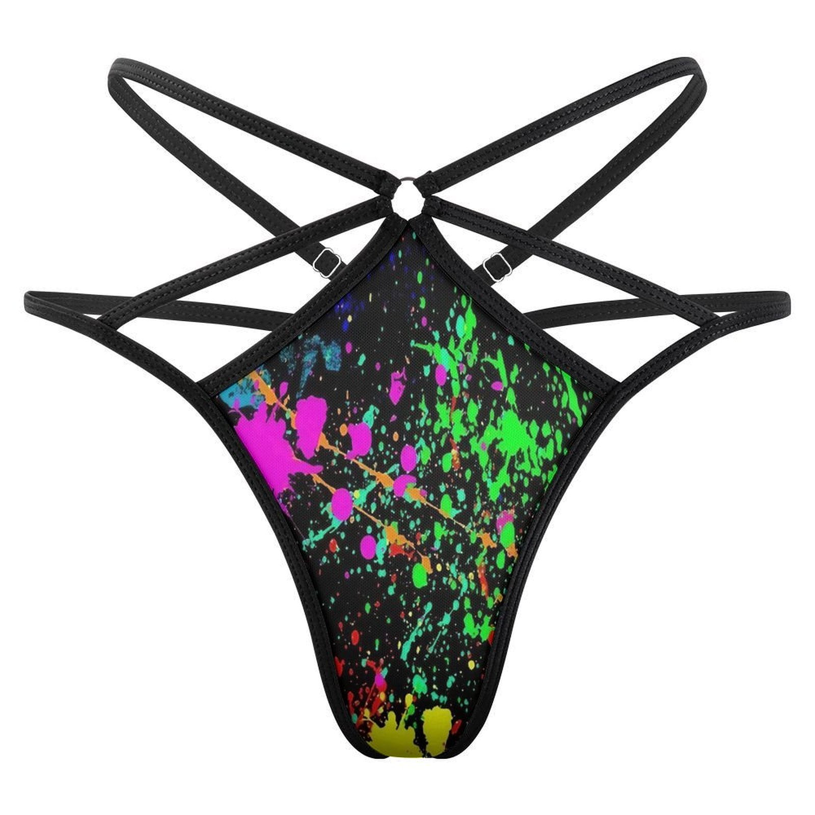 Neon Splatter Paint Open Type Women's Panties Crotch Opening G-strings Thongs Lingeries ...