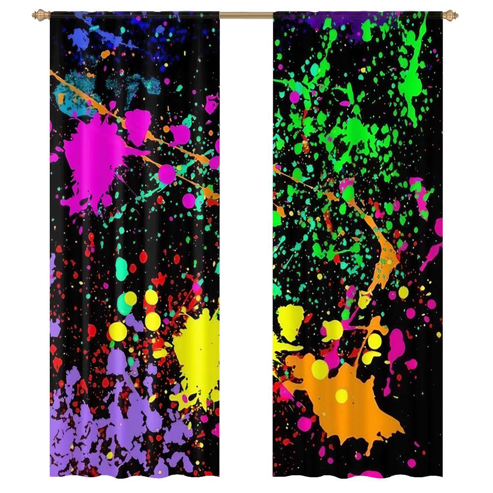 Neon Splatter Paint Sheer Voile Curtain Window Tulle Curtains For ...