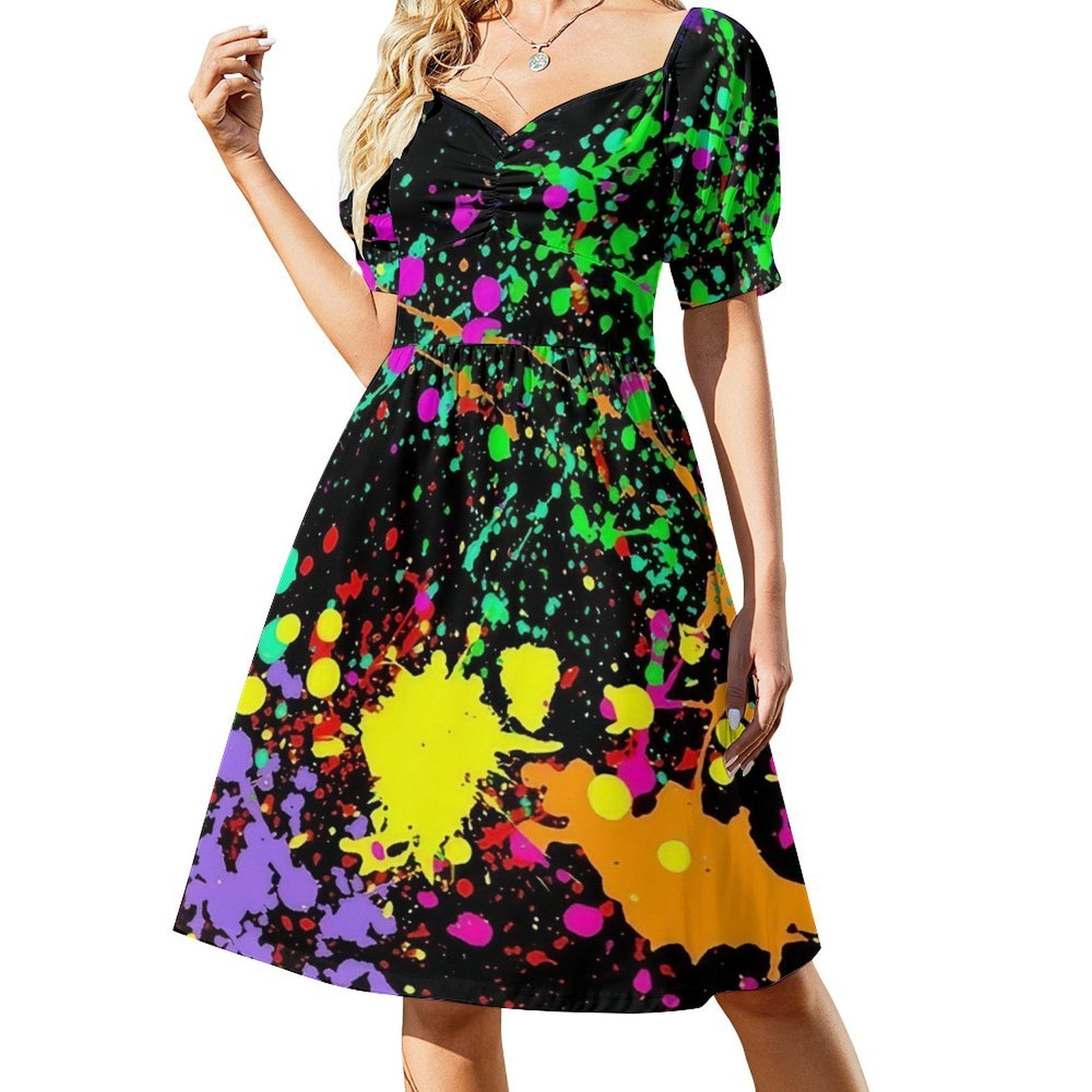 Neon Splatter Paint Short Sleeve Dress Clothes Women's Summer Dress ...