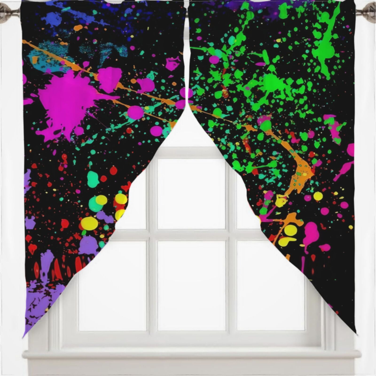 Neon Splatter Paint Swag Valances For Windows 2 Pack For Kitchen Living ...