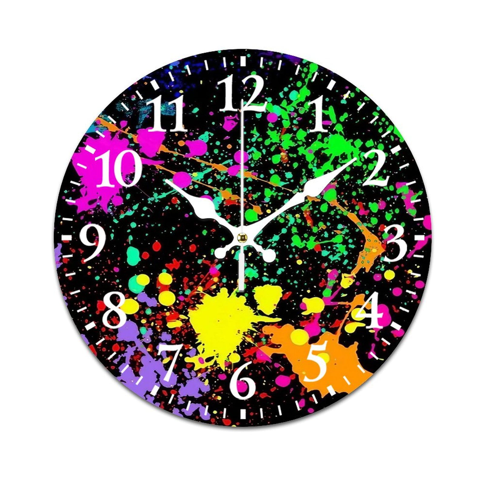 Neon Splatter Paint Wall Clock Modern Design Clocks Wall Hanging Home Office School Clocks Round ...