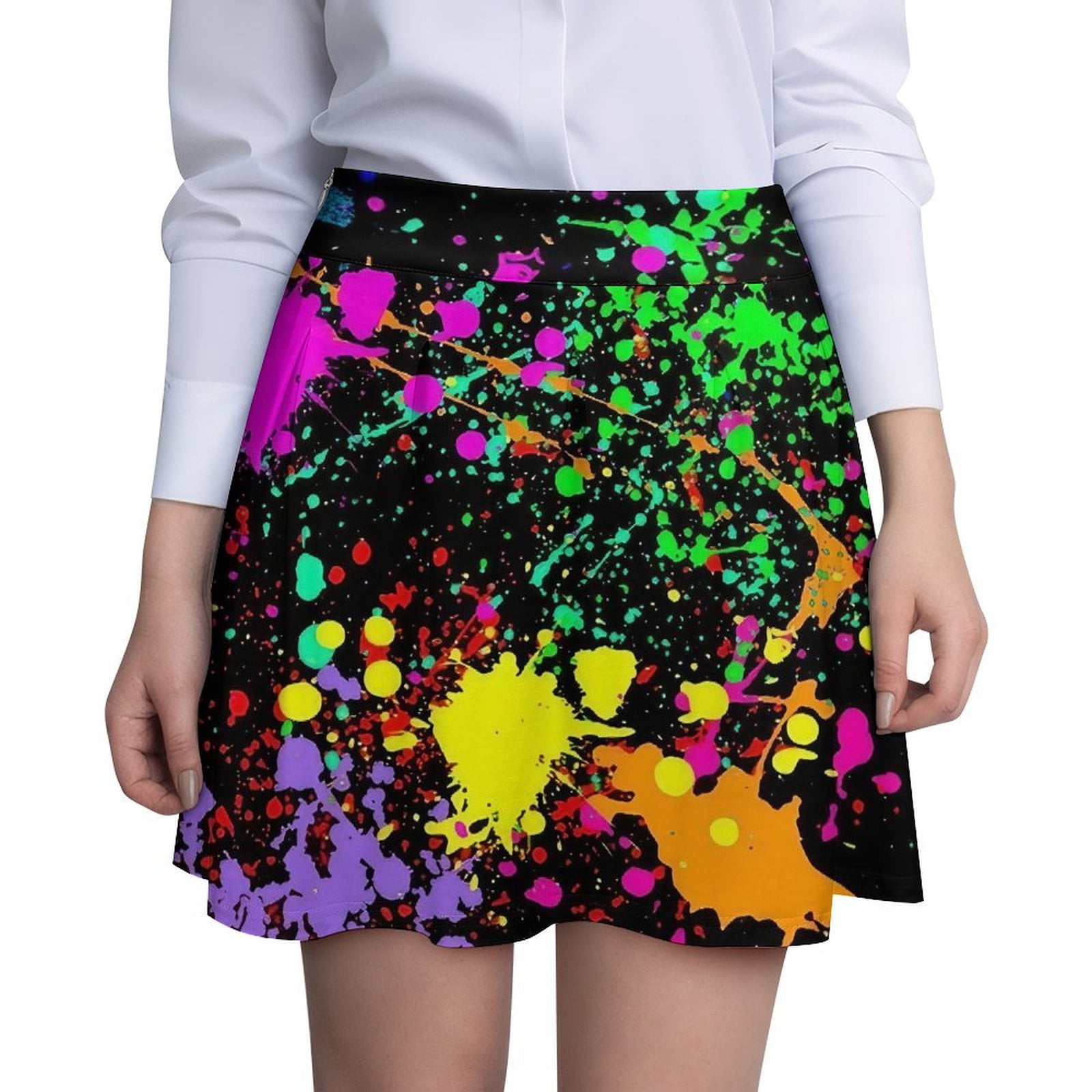 Neon Splatter Paint Women's Casual Mini Skirt Invisible Zipper Summer ...