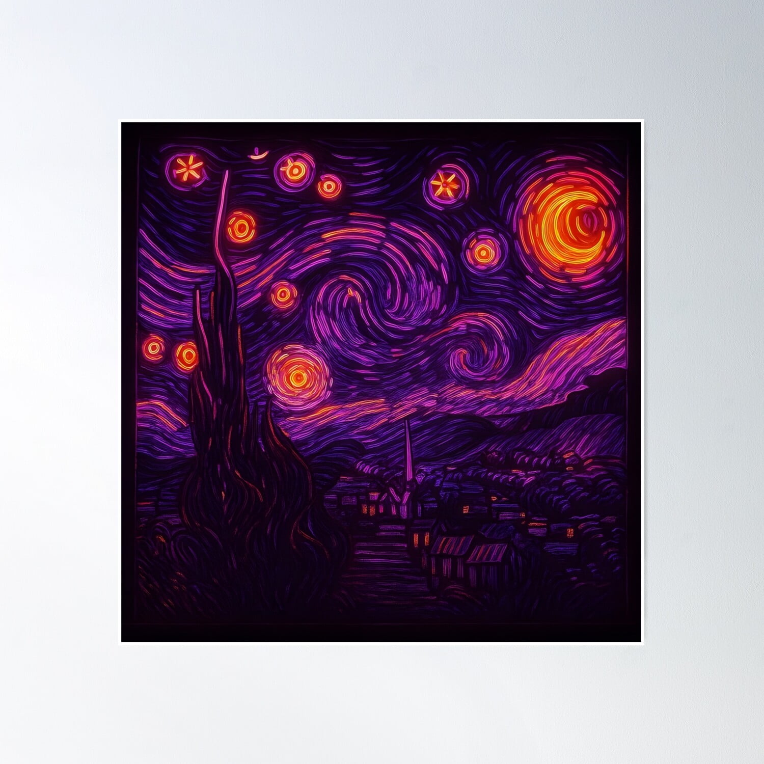 Neon Starry Night In Electric Dreams Poster Wall Art, Modern Wall Decor ...