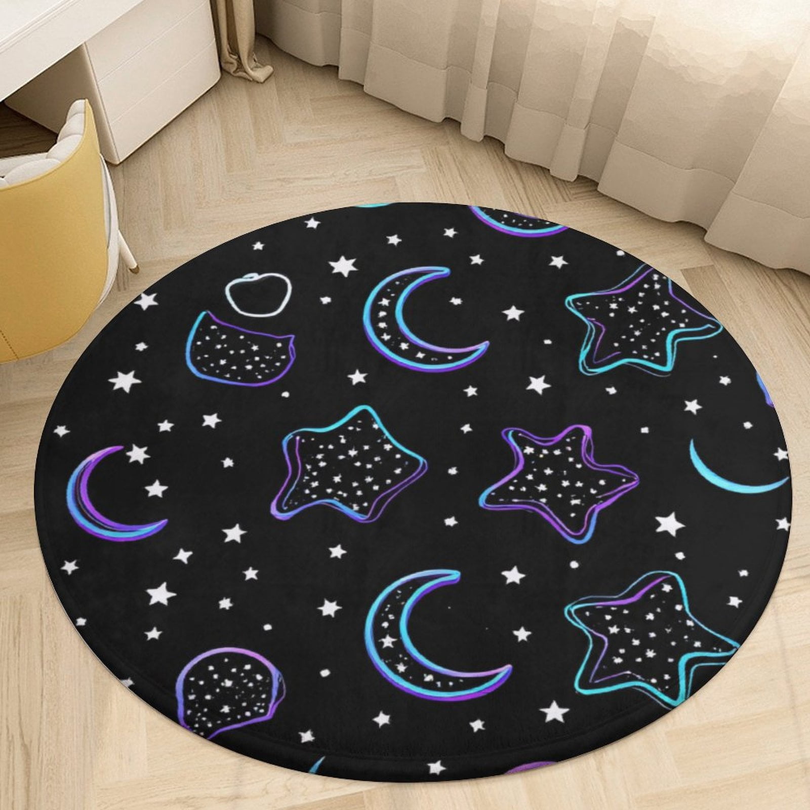 Neon Stars And Moons Pattern Round Area Rugs for Bedroom Living Room ...