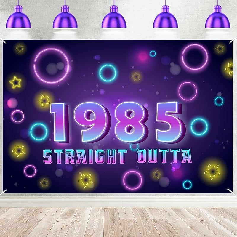 Neon Straight Outta 1985 Birthday Banner Backdrop Let Glow Party Neon ...