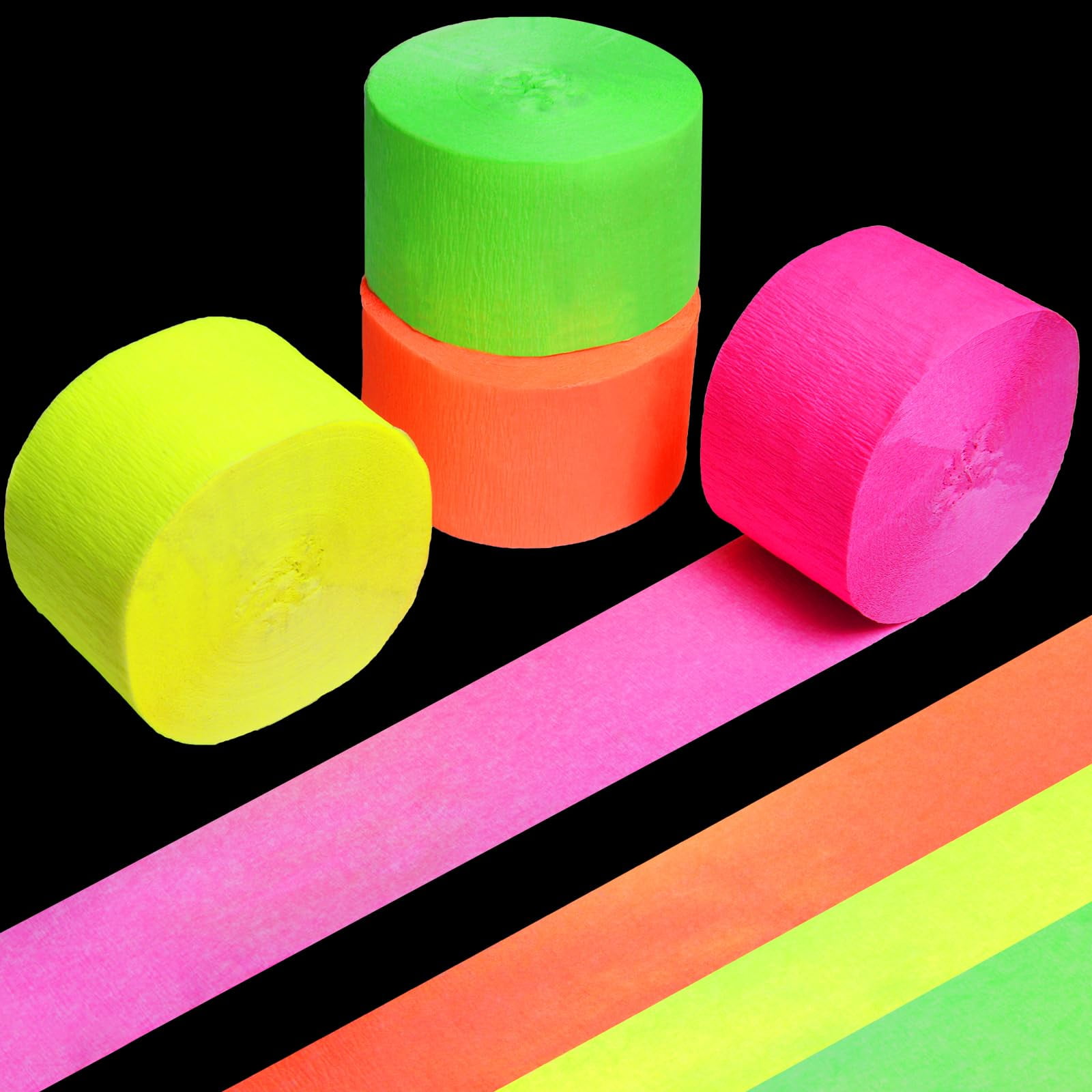 Neon Streamers Glow in The Dark Crepe Paper, Blacklight UV Reactive ...