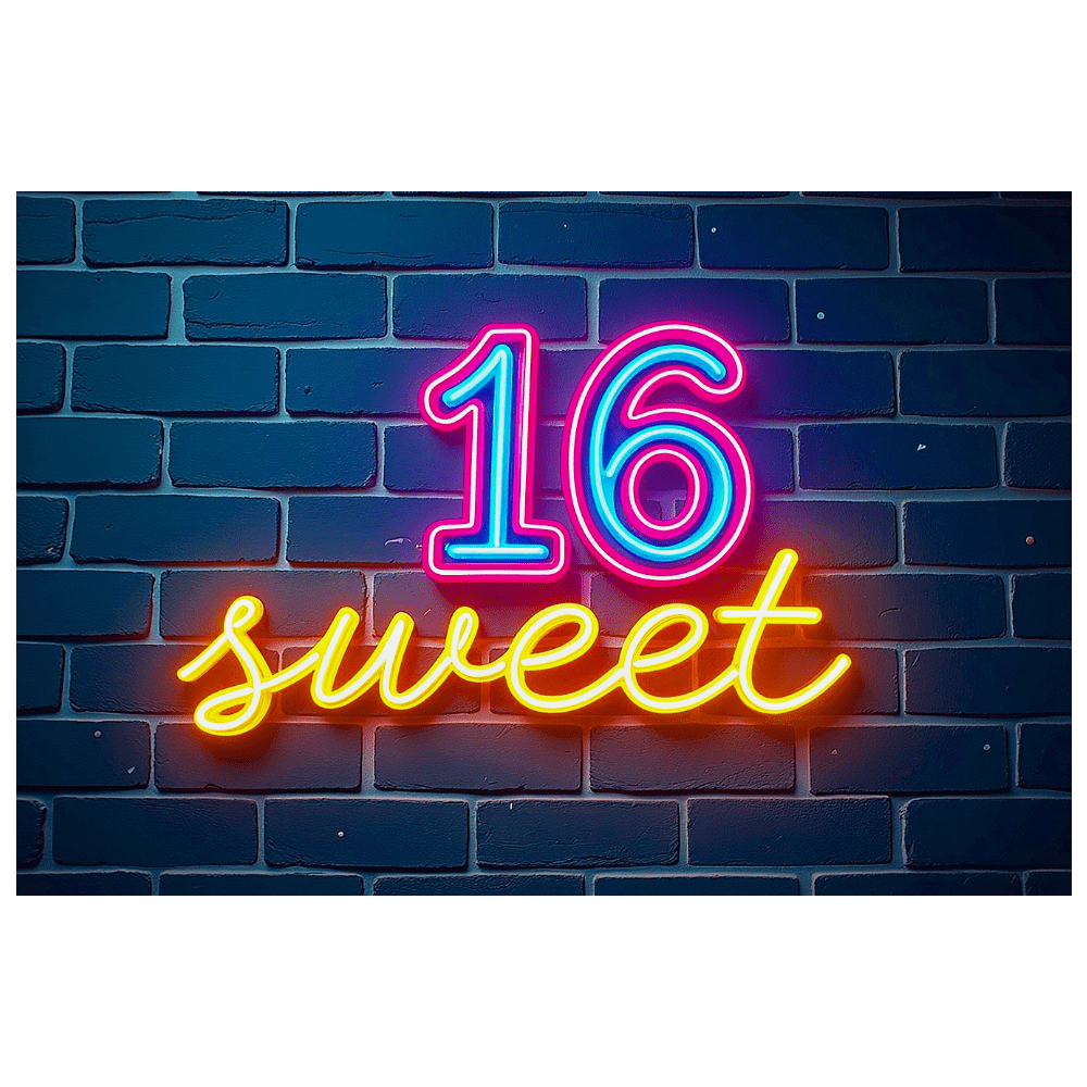 Neon Style 16 Sweet Backdrop Banner, Teen Birthday Party Decorations ...