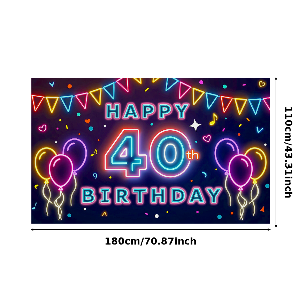 Neon Style 40th Birthday Banner Colorful Balloons Bunting Party ...