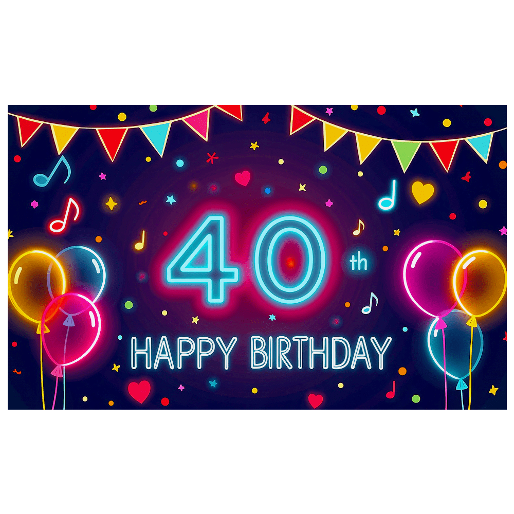Neon Style 40th Birthday Banner Colorful Balloons Bunting Party ...