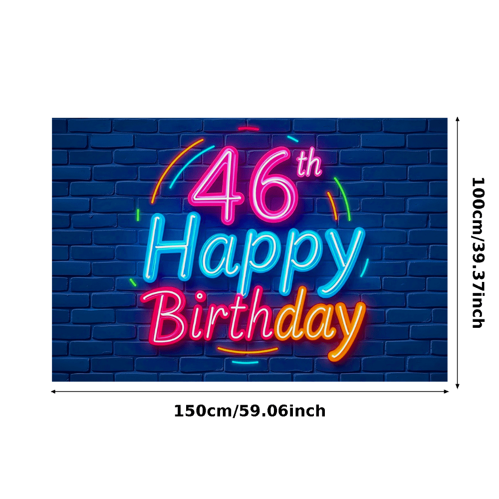 Neon Style 46th Birthday Banner Background Party Decoration Backdrop ...