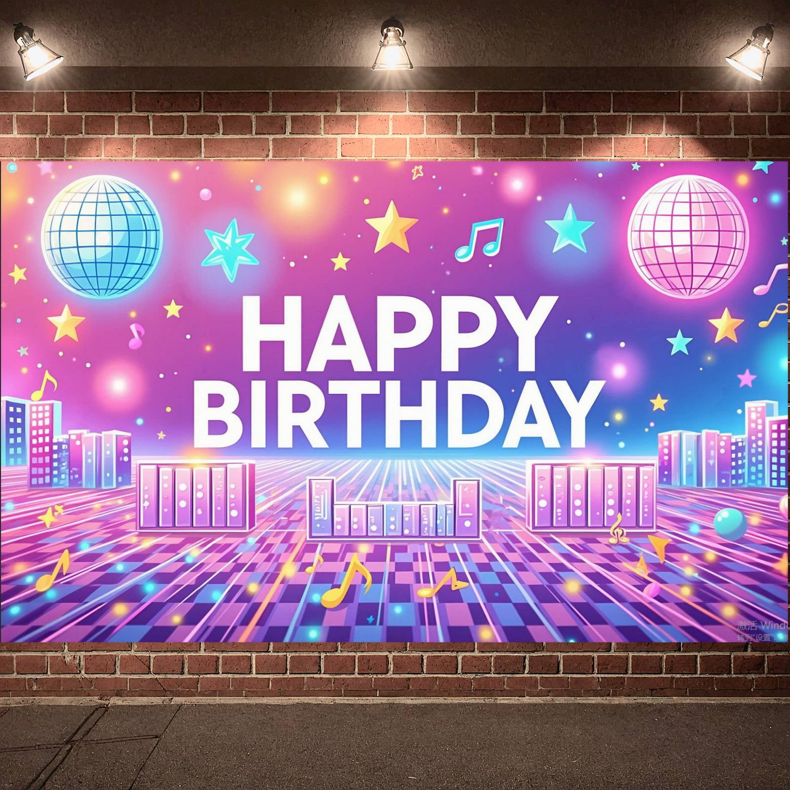 Neon Style Banner Disco Ball Birthday Party Display Glitter Stars City ...