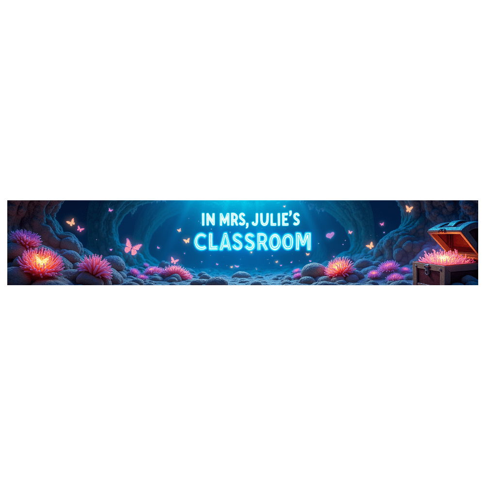 Neon Style Classroom Themed Banner with Magical Cave Background ...