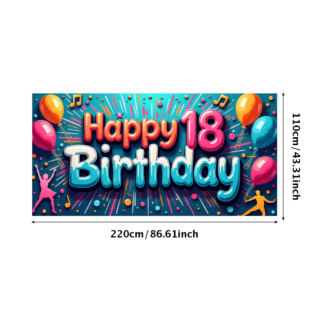 Neon Style Happy 18 Birthday Backdrop Banner Party Decoration ...