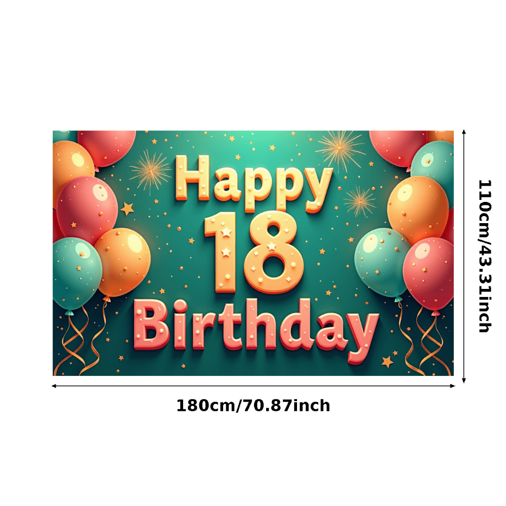 Neon Style Happy 18 Birthday Banner Background Party Supplies Backdrop ...