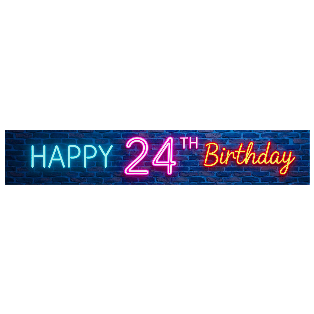 Neon Style Happy 24th Birthday Banner Backdrop Background Party ...