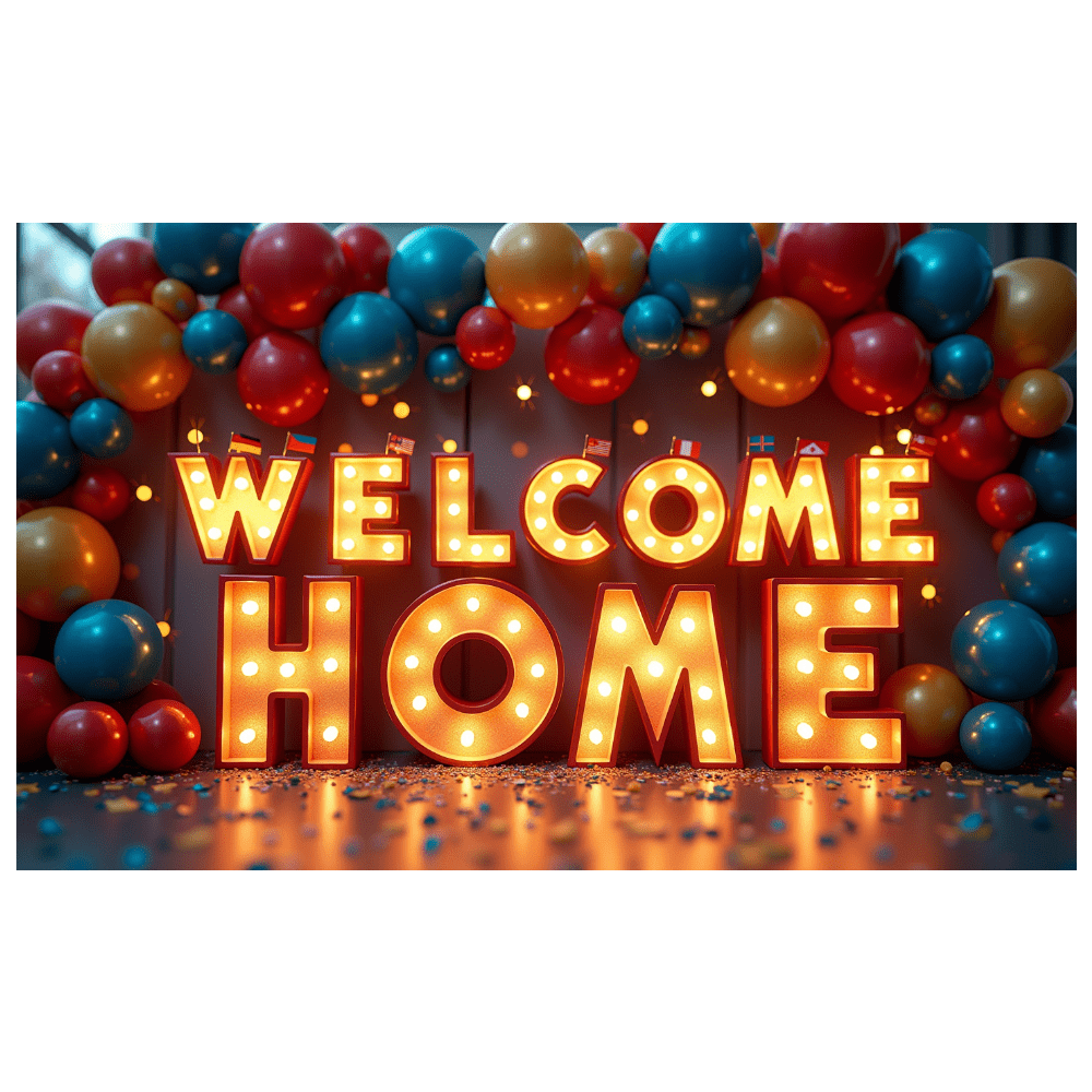 Neon Style Welcome Home Banner Heart Shaped Elements Backdrop Party ...