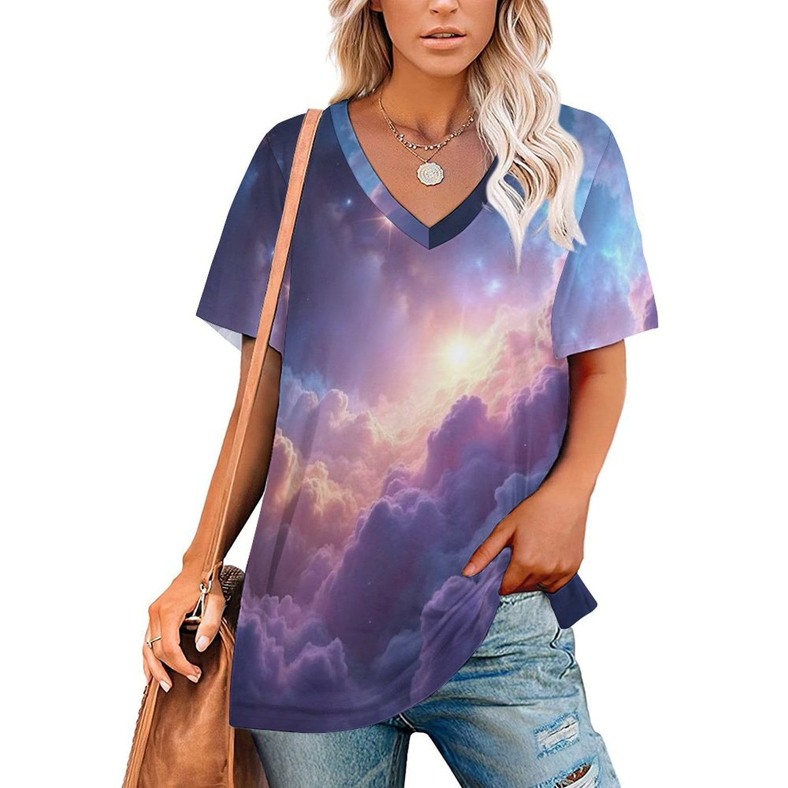 Neon Summer Starry Sky V Neck Korean Fashion Oversize T-Shirt Short ...