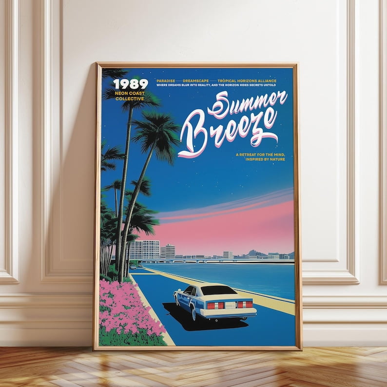 Neon Sunset Miami Vice Wall Art - Pastel Sky Summer Breeze Art Print ...
