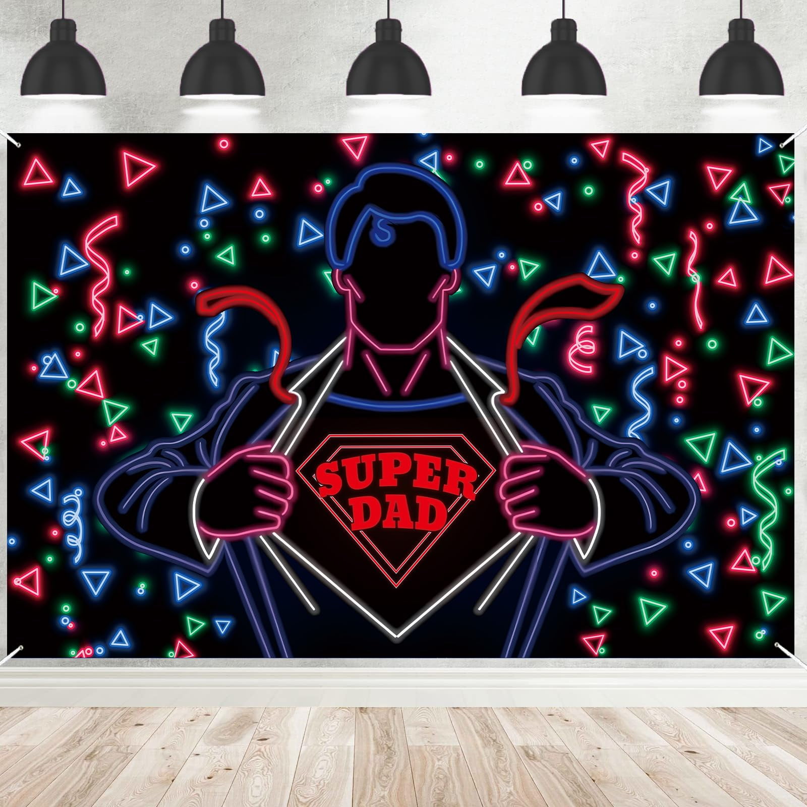 Neon Super Dad Banner Happy Father’s Day Banner Backdrop Decorations ...