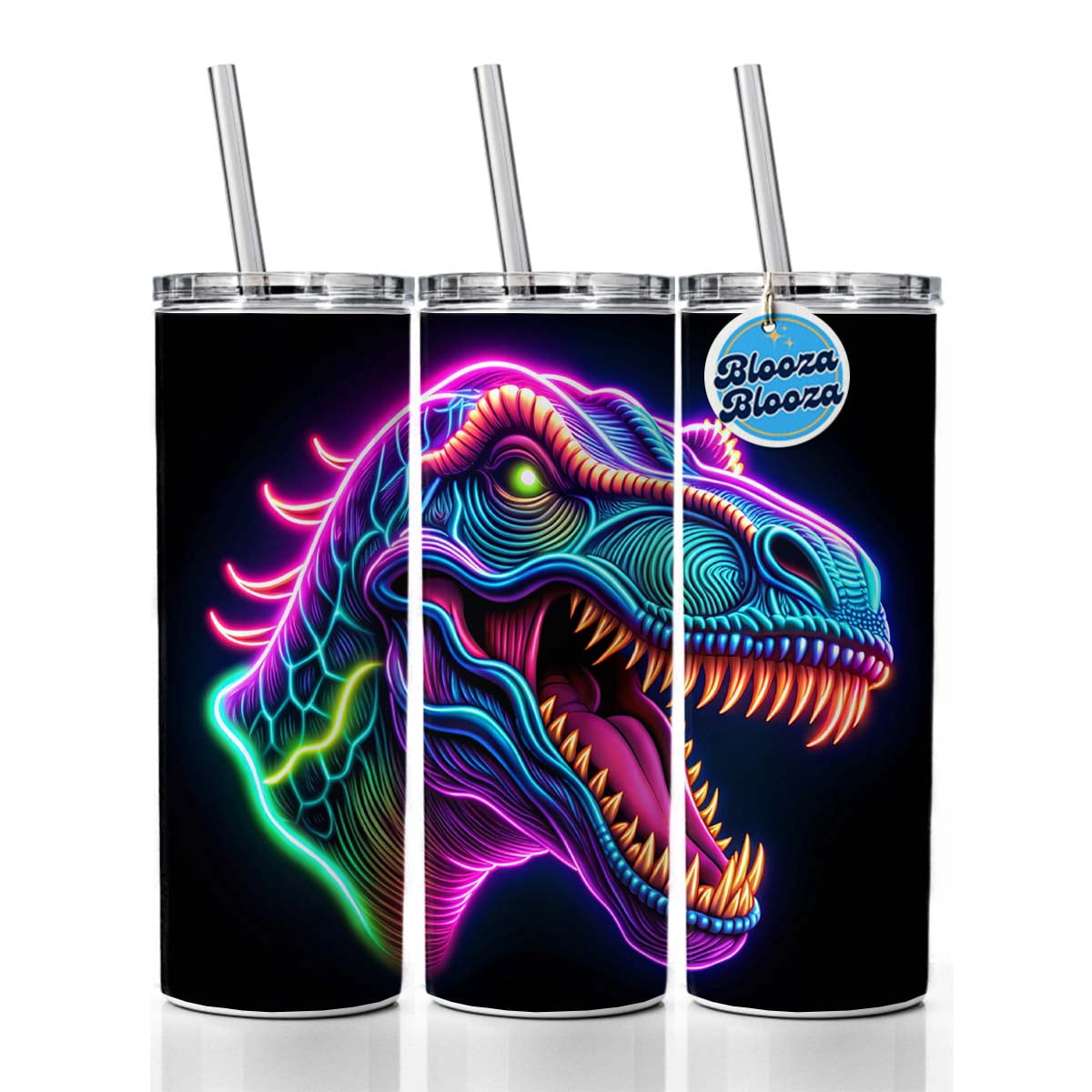 Neon T-Rex Dinosaur Head 20oz Insulated Water Bottle Skinny Tumbler ...