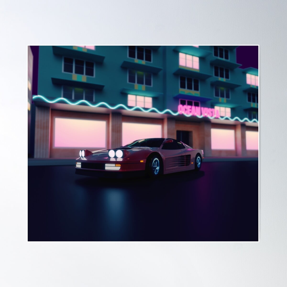 Neon Testarossa Poster Wall Art, Modern Wall Decor For Living Room ...