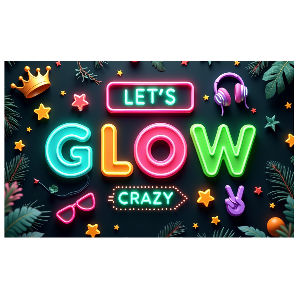 Neon Theme LET'S GLOW CRAZY Fun Party Banner for Night Event ...