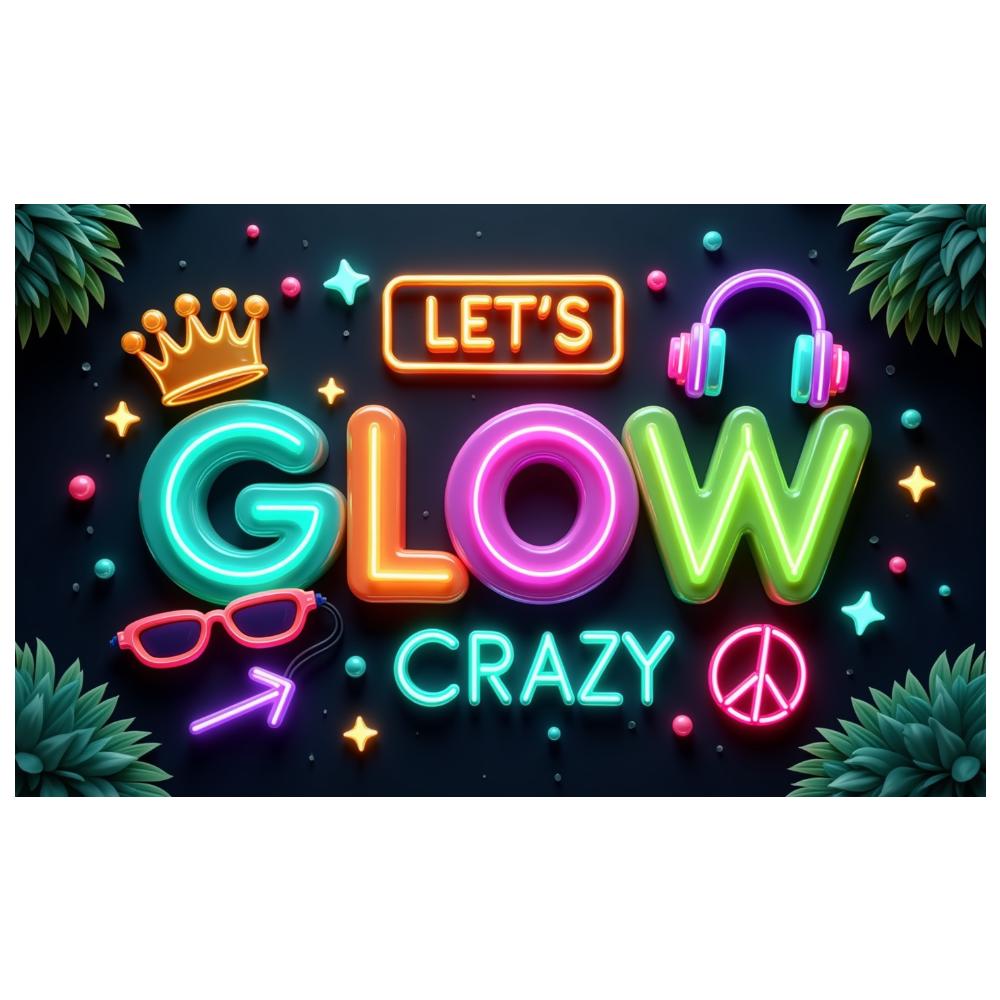 Neon Theme LET'S GLOW CRAZY Fun Party Banner for Night Event ...