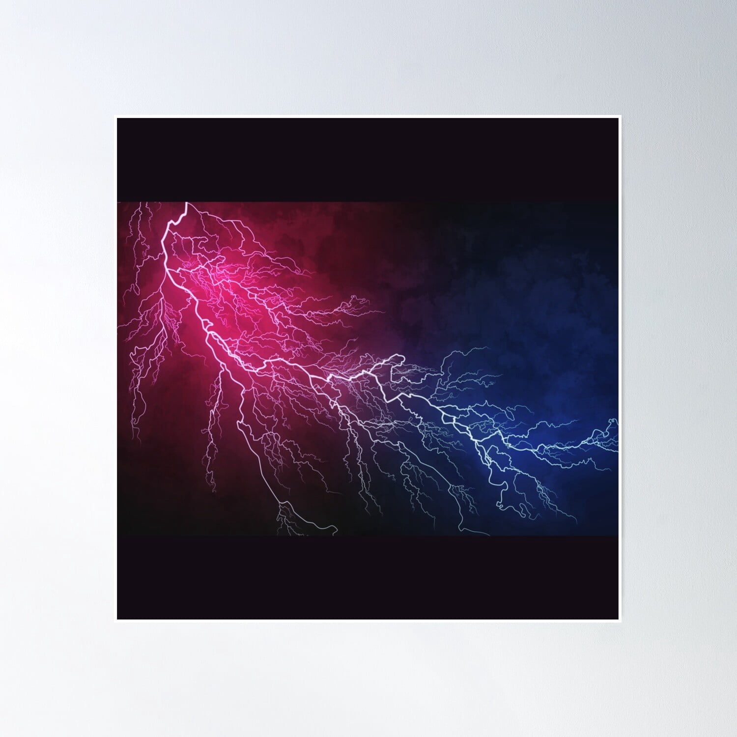 Neon Thunder Storm In Pink And Blue Poster Wall Art, Modern Wall Decor ...