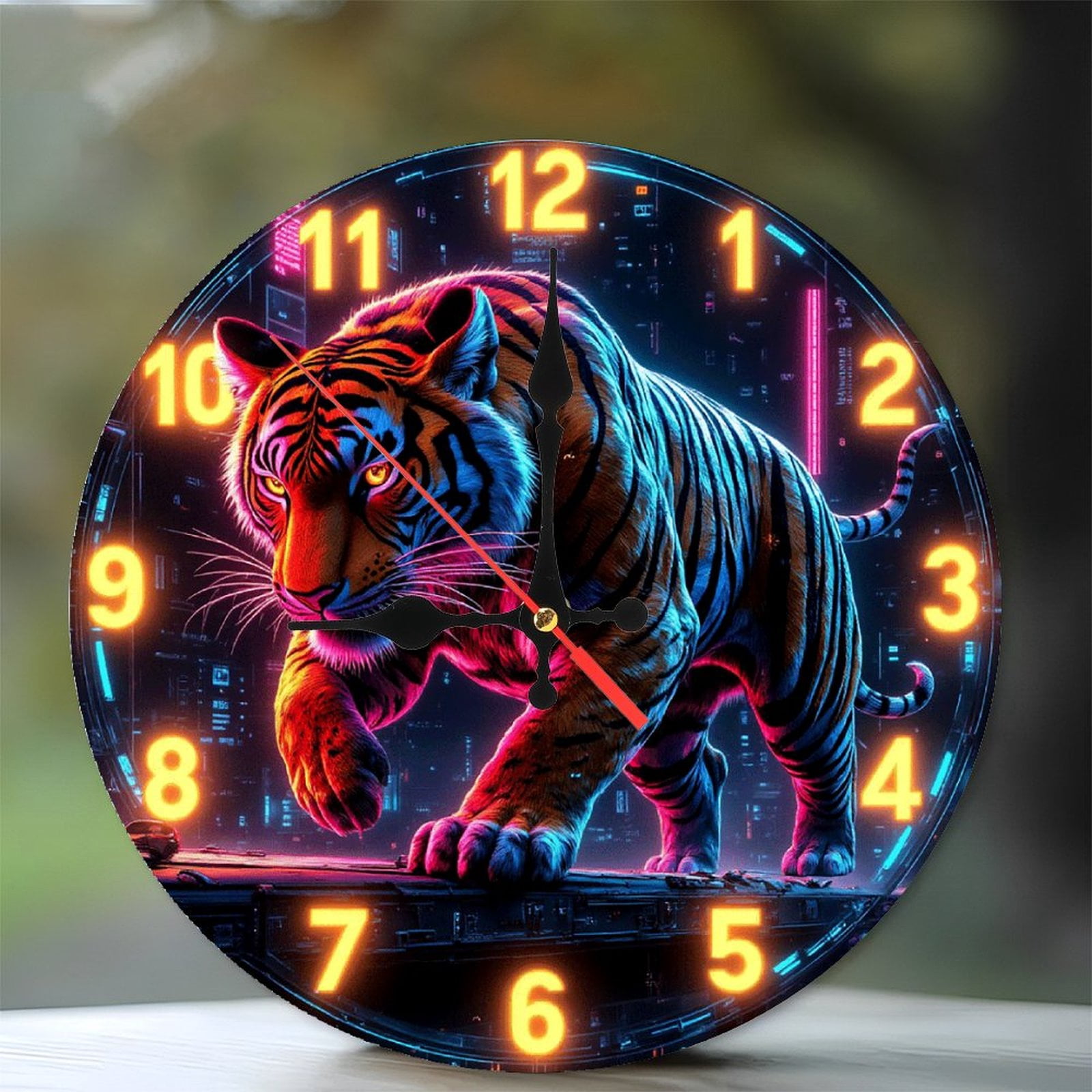 Neon Tiger Art Wall Clock Unique Design Home Decor 10-Inch Silent ...