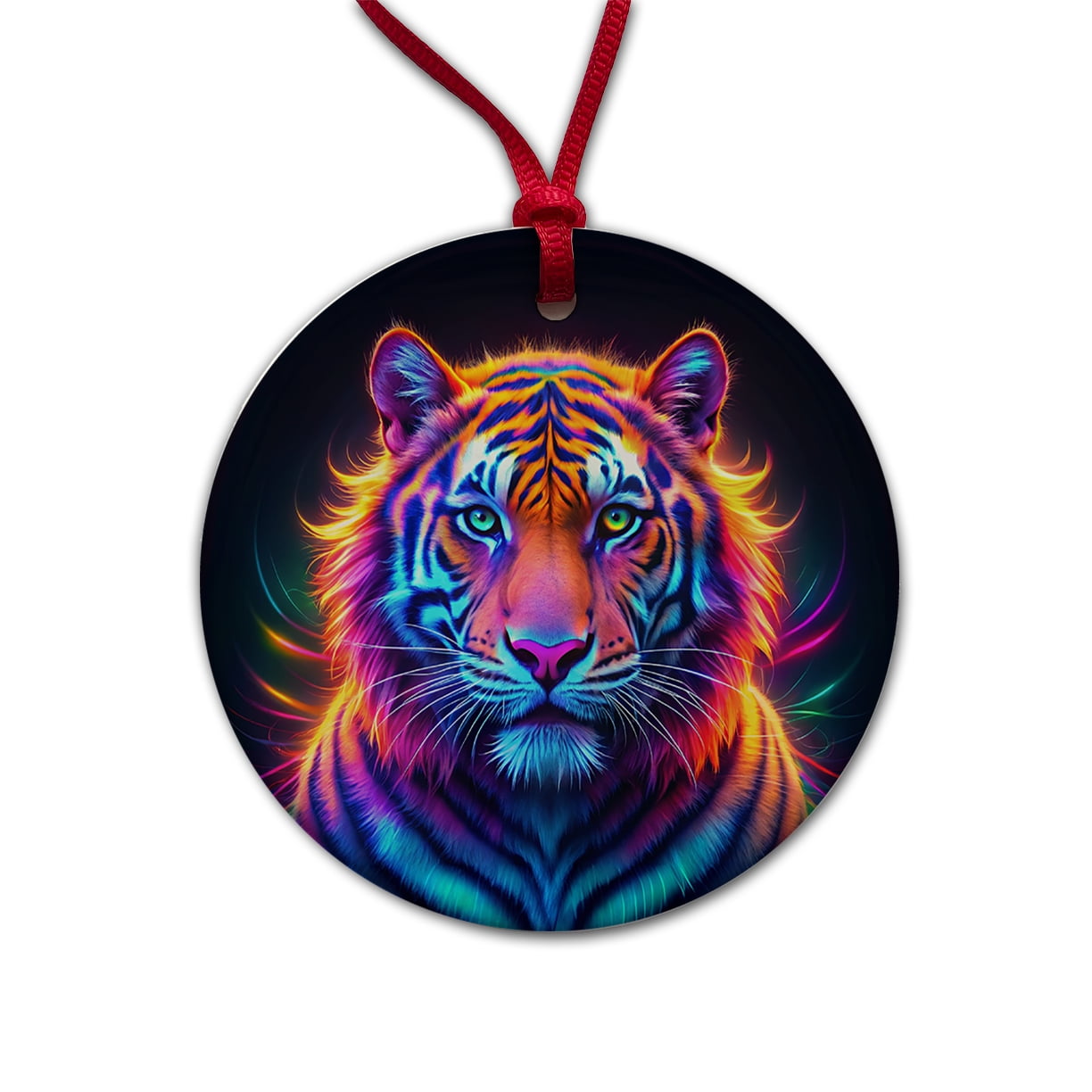Neon Tiger Christmas Tree Holiday Round Ceramic Ornament - Walmart.com