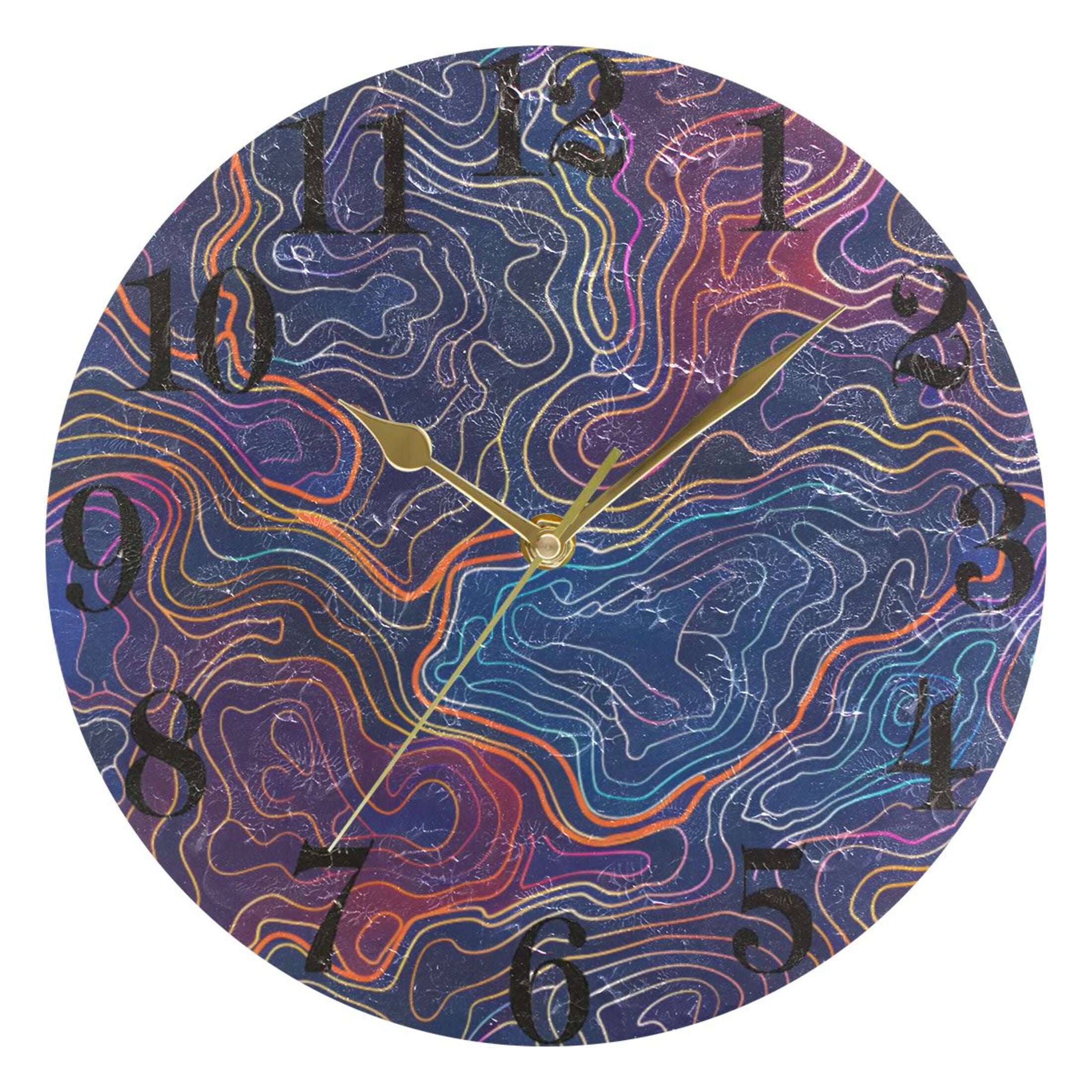 Neon Topography Lines Wall Clock 9.8 inch Battery Operated Clocks Non ...
