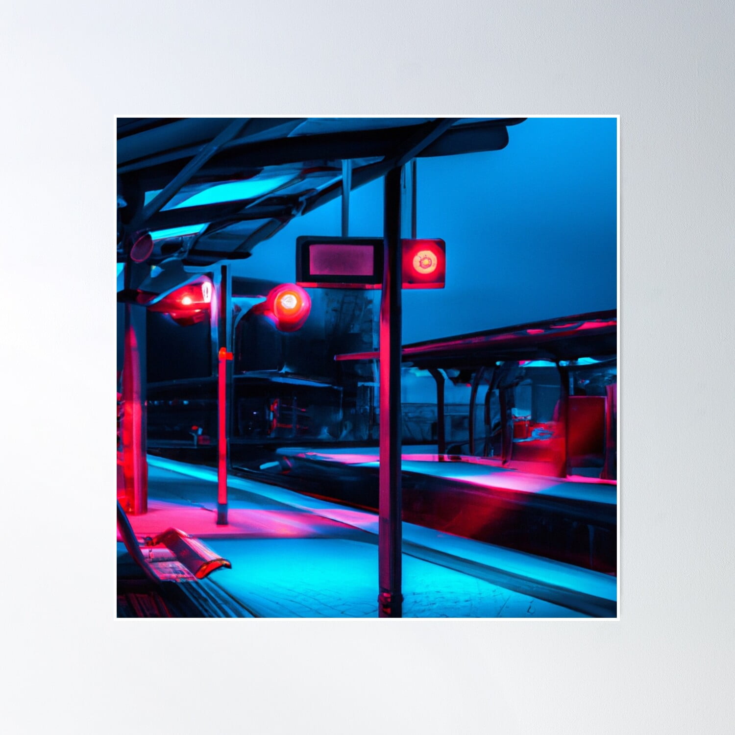 Neon Train Station Design Made With Artificial Intelligence Poster Wall ...