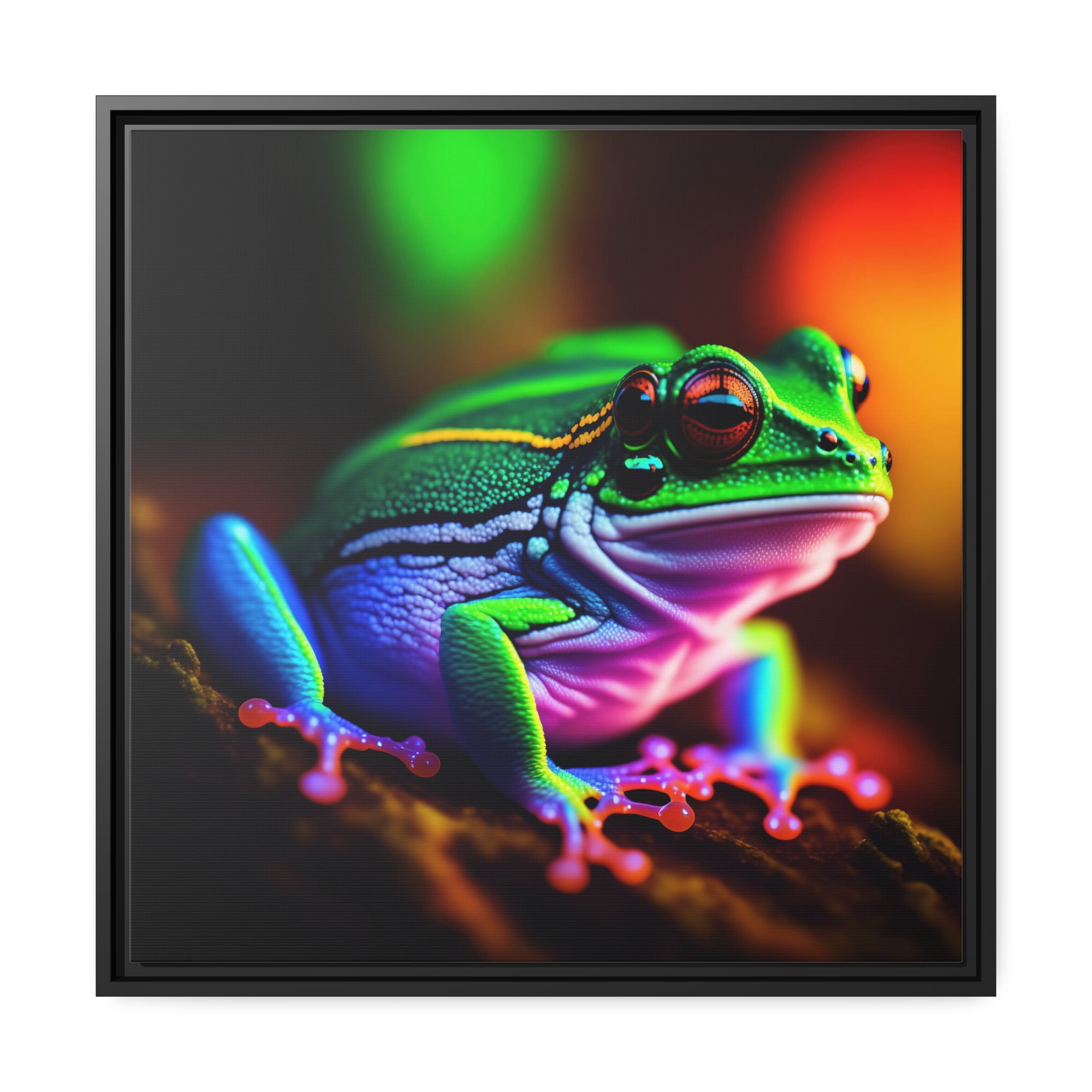 Neon Tree Frog Framed Canvas Wall Art - Pop Art by Stephen Chambers ...