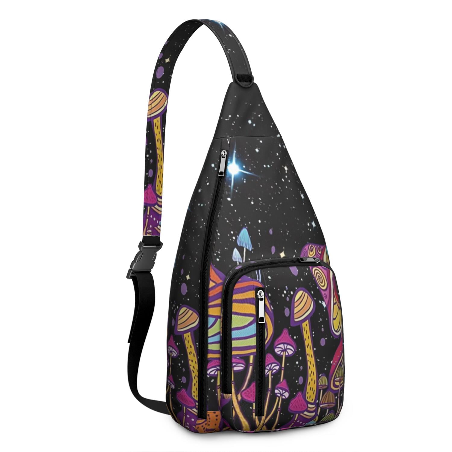 Neon Trippy Mushroom Sling Backpack – Psychedelic Forest Fungi ...