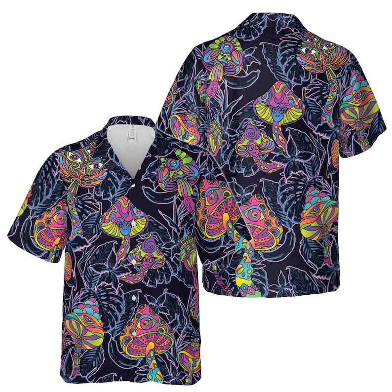 Neon Trippy Mushroom Tropical Jungle Hawaiian Shirt - Walmart.com