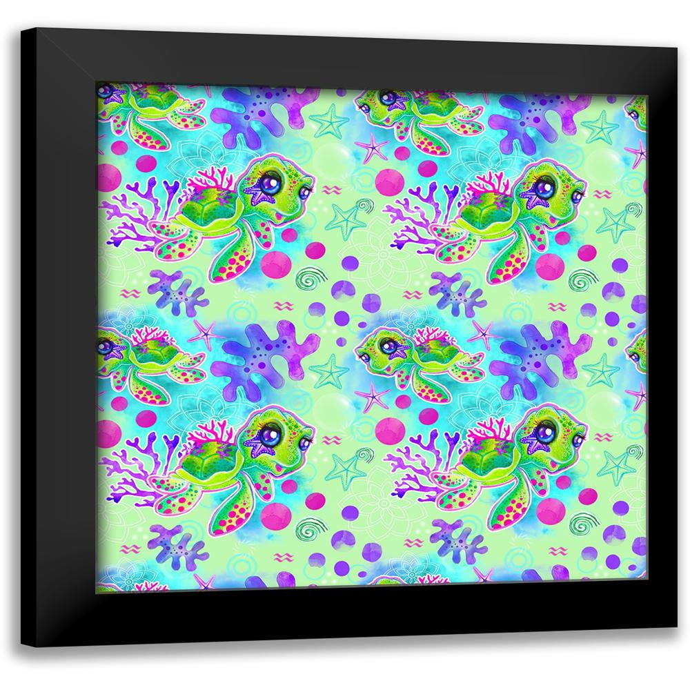 Neon Turtle Pattern 15x15 Black Modern Framed Museum Art Print Titled ...