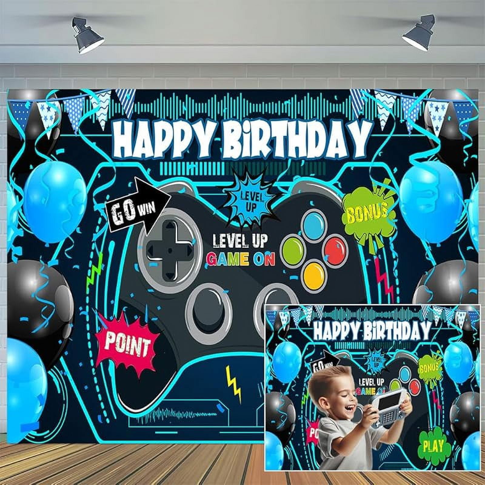 Neon Video Game Happy Birthday Backdrop Level Up Gaming Happy Birthday ...
