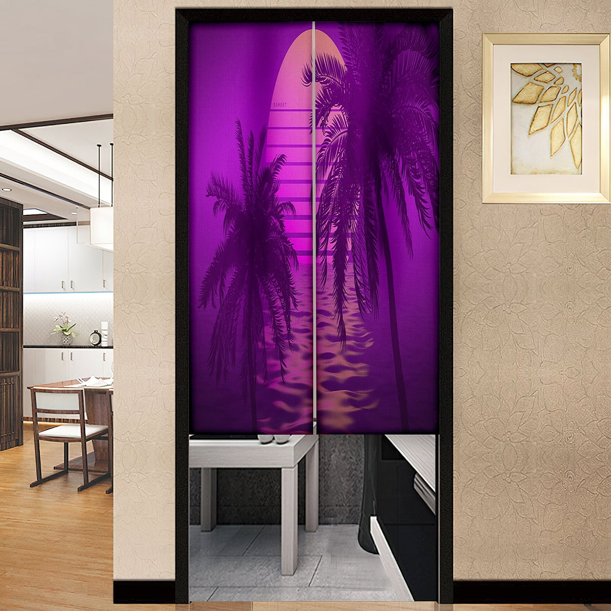 Neon Wave Sunset Nature Printing Door Curtain Chinese Panel Japanese ...