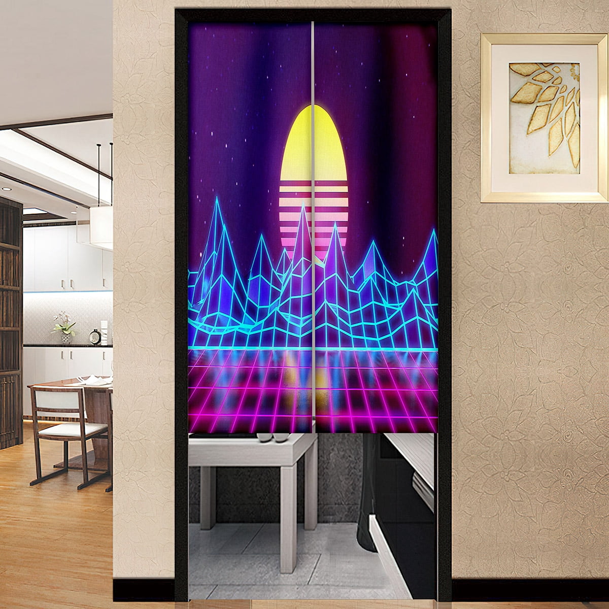 Neon Wave Sunset Nature Printing Door Curtain Chinese Panel Japanese ...