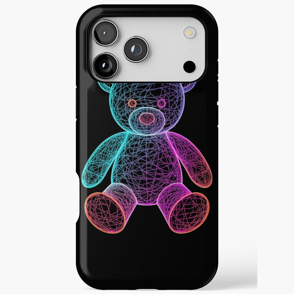 Neon Wireframe Teddy Bear Futuristic Digital Artwork Protective and ...