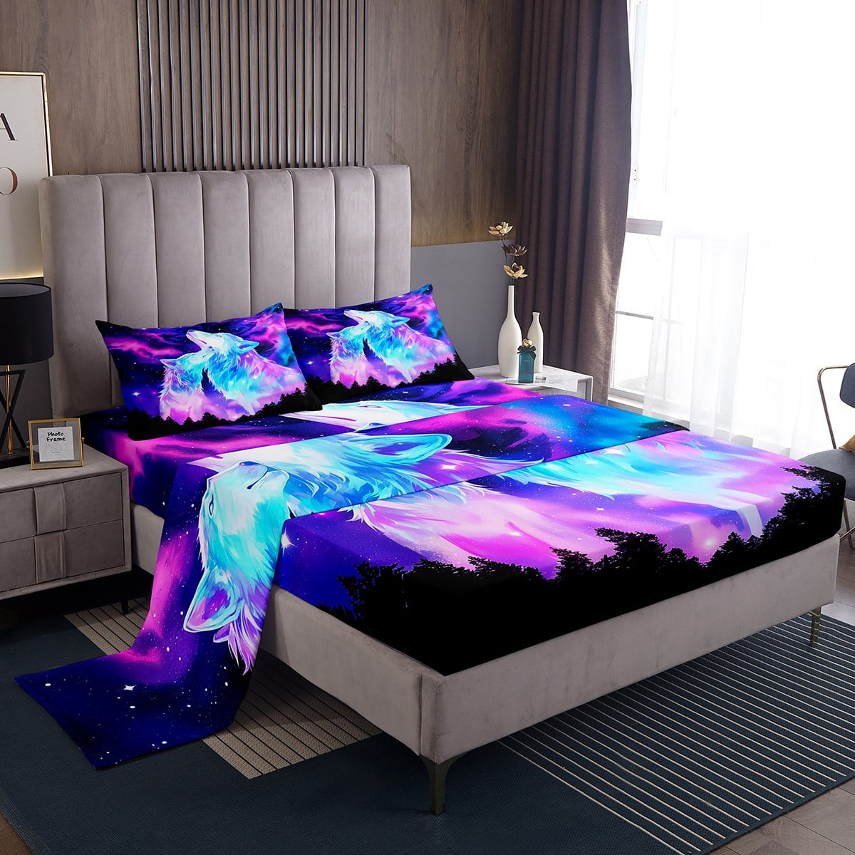 Neon Wolf Sheet Set 3D Wolves Printed Sheets Bedroom Decor, Moon ...
