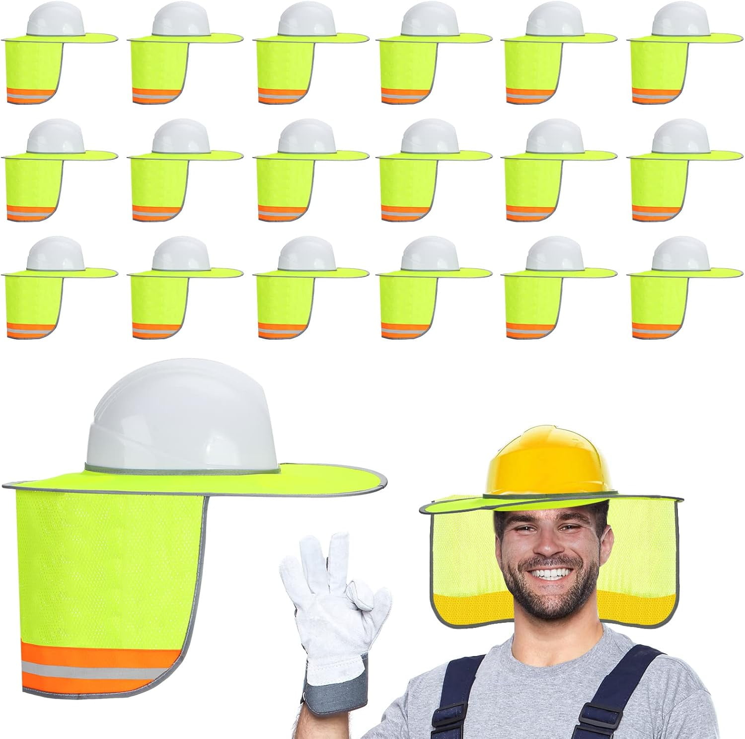 Neon Yellow Hard Hat Sun Shade with High Visibility Reflective Visor ...