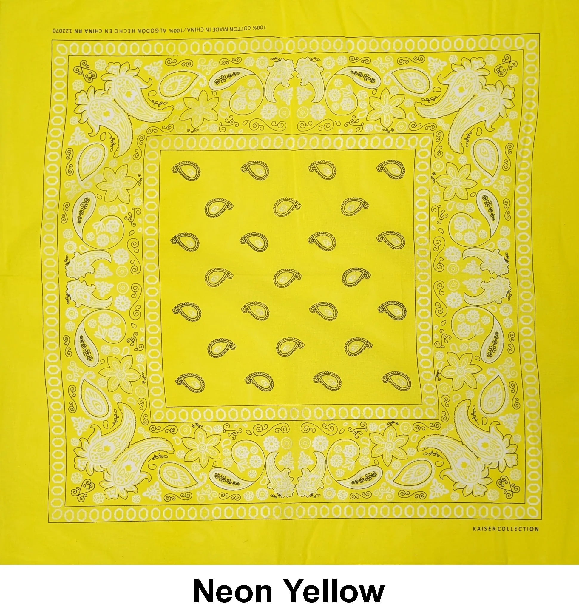 Neon Yellow Paisley Print Designs Cotton Bandana (22 inches x 22 inches ...