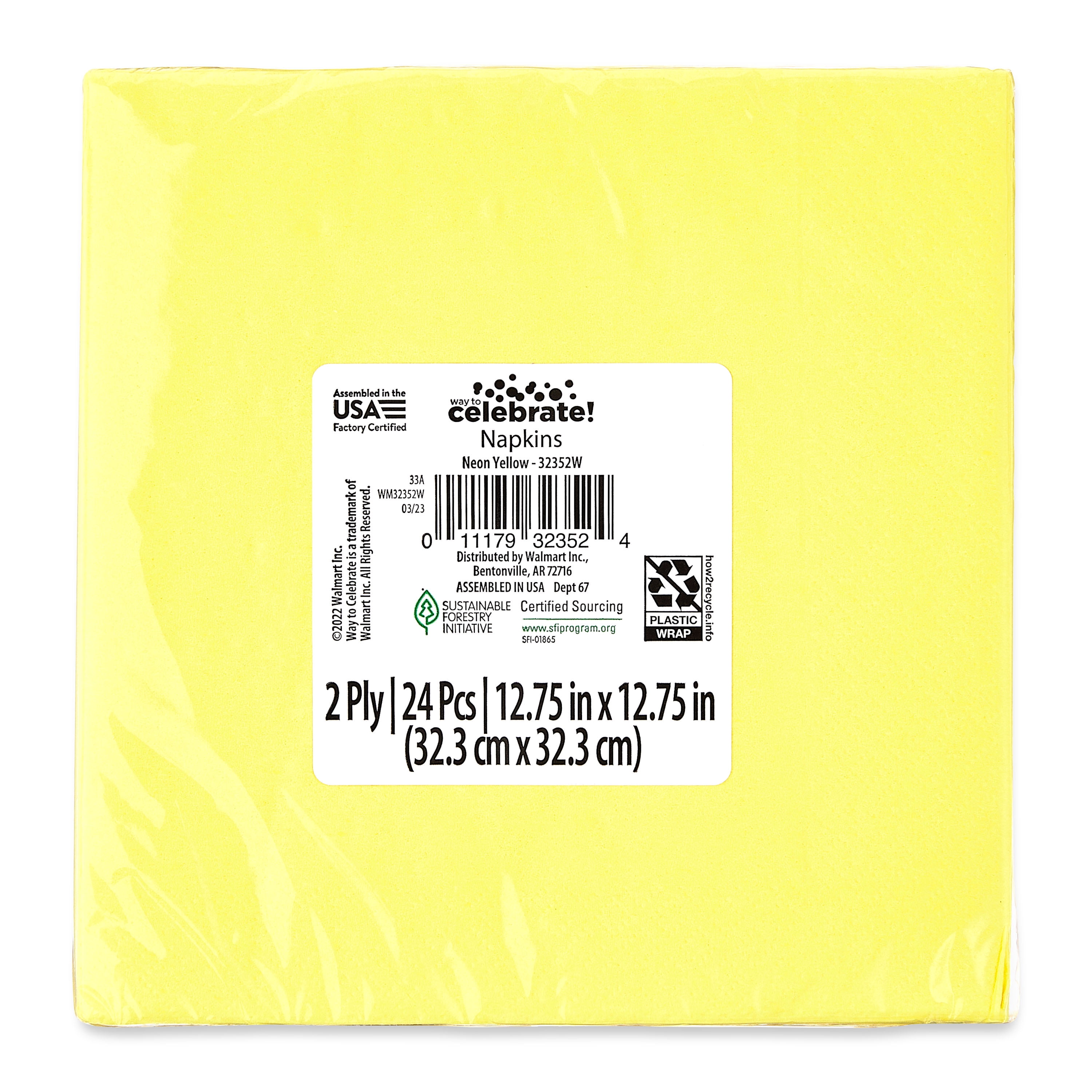6.5" x 6.5" Disposable Neon Yellow Paper Lunch Napkins, 24 Count, by ...
